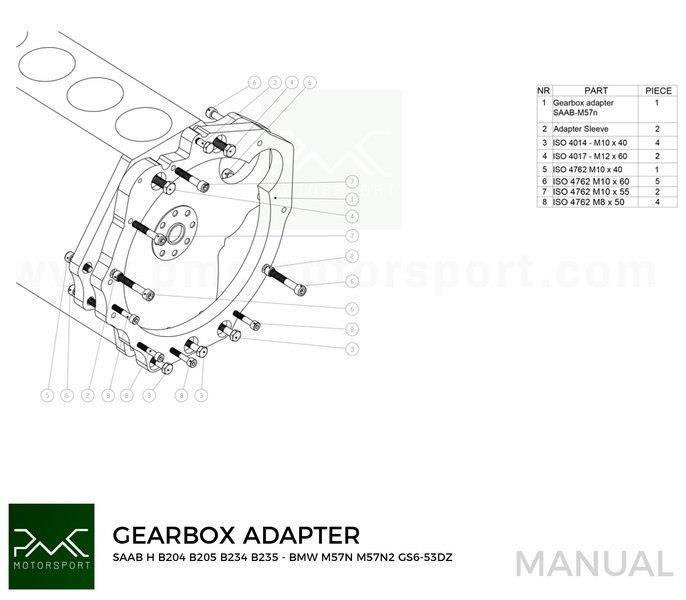 Adapter skrzyni biegów Saab H B204 B205 B234 B235 - Manual BMW (M57N2 ...